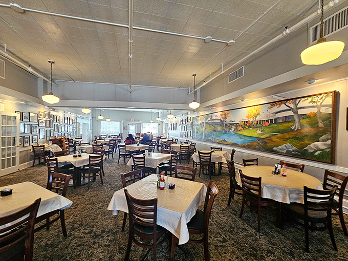 Step inside and you're transported to a simpler time &ndash; white tablecloths, wooden chairs, and a mural that tells stories of Southern heritage.