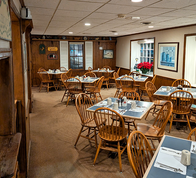 Windsor chairs and wood-paneled walls create that "grandma's dining room" vibe that no trendy downtown bistro could ever replicate.