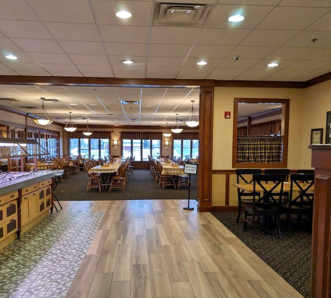The spacious dining room balances rustic charm with modern comfort, where wooden tables await your inevitable food coma after that third trip to the buffet.