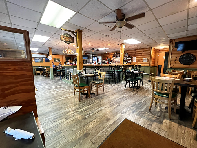 Weathered wooden floors and ceiling fans create that perfect "come as you are" atmosphere where breakfast decisions become the day's biggest dilemma.