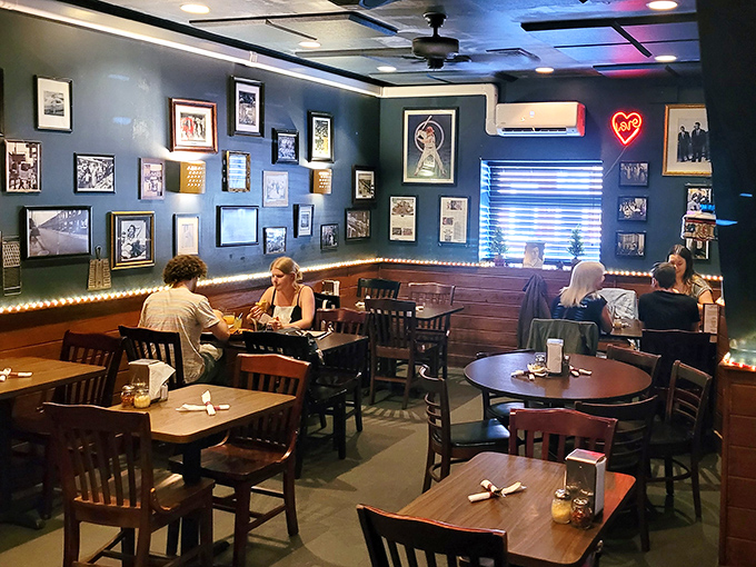 Inside, the blue walls adorned with decades of memories create that perfect tavern atmosphere &ndash; not too fancy, not too dive-y, just right.