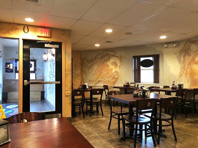 Where artistic murals meet cozy tables, creating the perfect backdrop for your next delicious decision-making session.