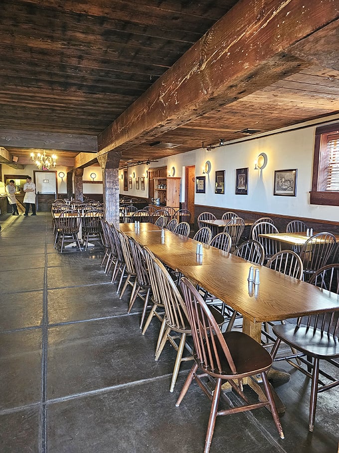 Long tables and ancient beams create the perfect backdrop for your journey back to simpler, butter-filled times.