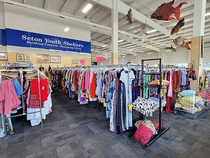 Endless racks stretch toward infinity, where your future favorite outfit is hiding among thousands of possibilities.