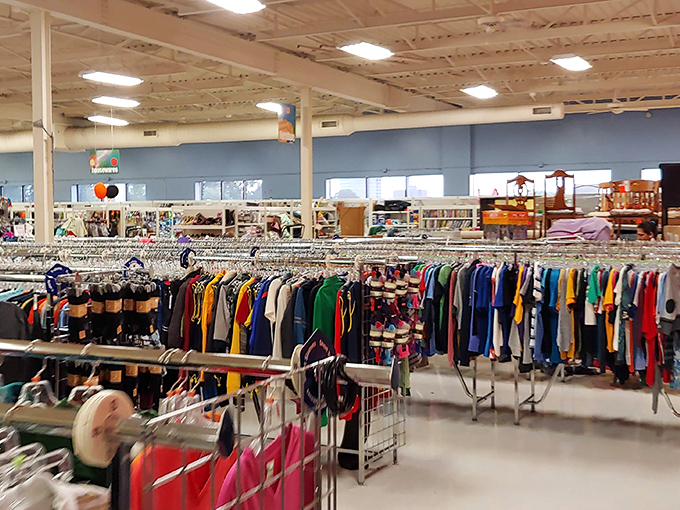 Endless racks stretch like a textile horizon, where your next favorite outfit is playing hide and seek.