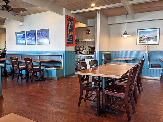 Clean lines and coastal comfort create the perfect backdrop for serious seafood business &ndash; no pretense required.