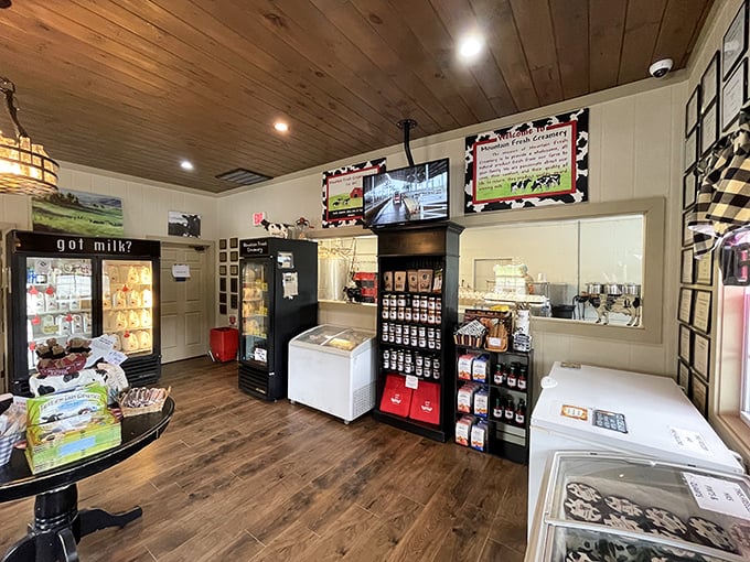 Step inside and the wooden-paneled interior feels like walking into your grandmother's kitchen, if grandma had a serious ice cream obsession.