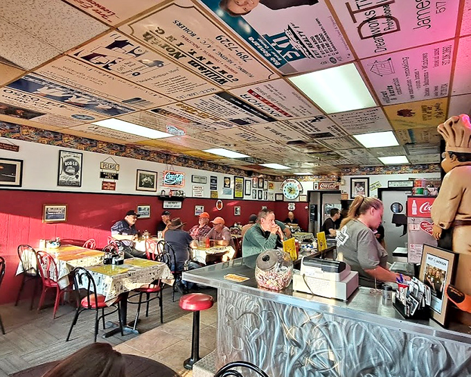 Where newspaper clippings become ceiling art and conversations flow as freely as the coffee. Roxy's interior is a time capsule of community memories.