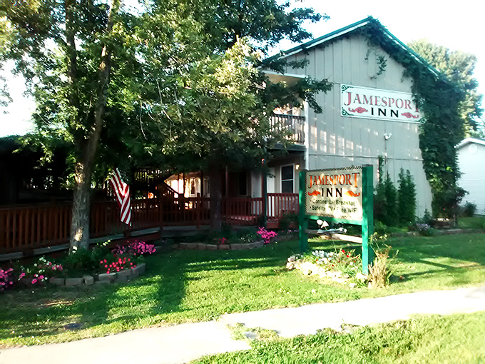 The Jamesport Inn welcomes weary travelers with a front porch that practically begs you to sit a spell and watch the world slow down.