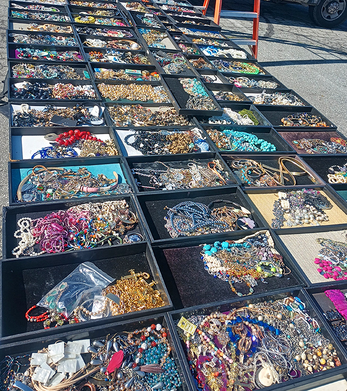 A dazzling galaxy of costume jewelry awaits new owners. Each tray tells a different story&mdash;from art deco glamour to bohemian chic.