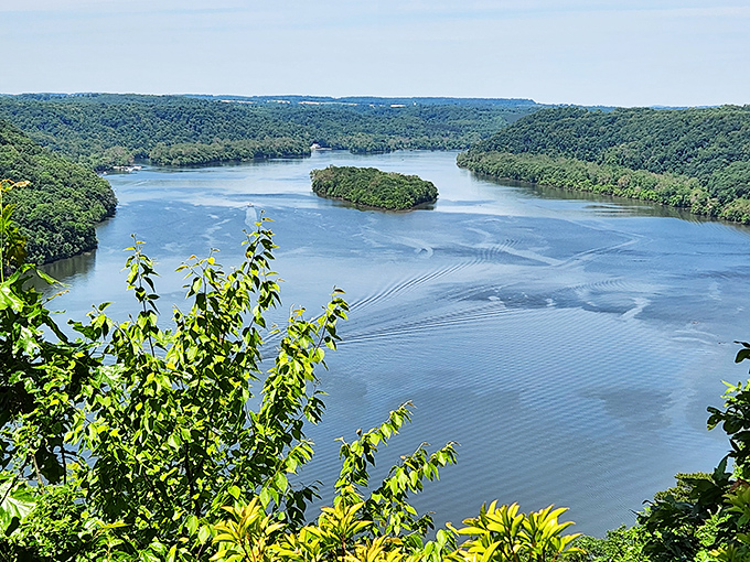 That little island looks like it's playing hide-and-seek with civilization. The Susquehanna's blue waters offer a masterclass in serenity.