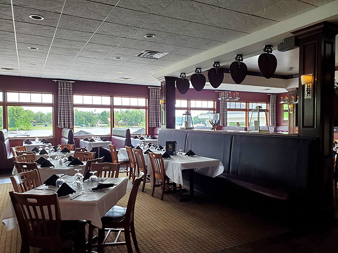 White tablecloths, lake views, and comfortable chairs&mdash;the dining room trifecta that says "stay awhile" without saying a word.