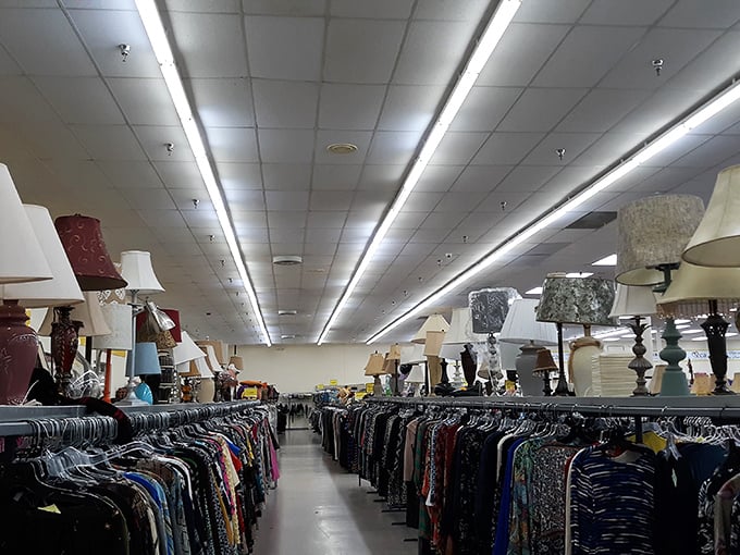 Endless rows of clothing beneath a canopy of lampshades &ndash; where fashion finds and home decor collide in a bargain hunter's paradise.