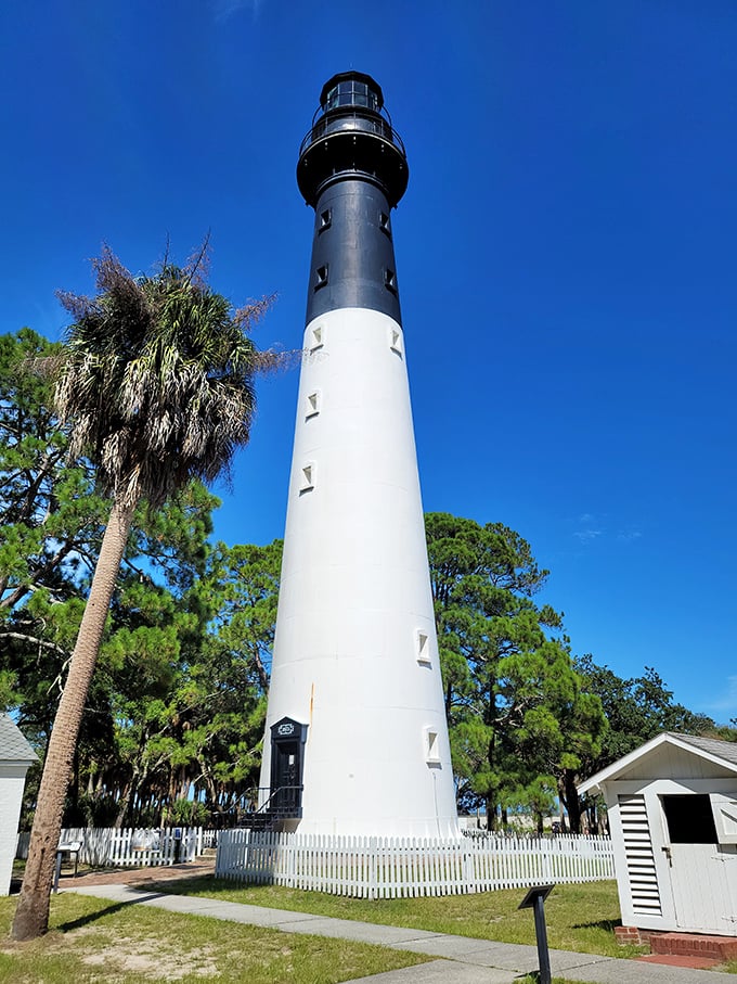 This 132-foot maritime guardian has been keeping watch since 1875, its distinctive tri-color design a beacon for both ships and photographers.