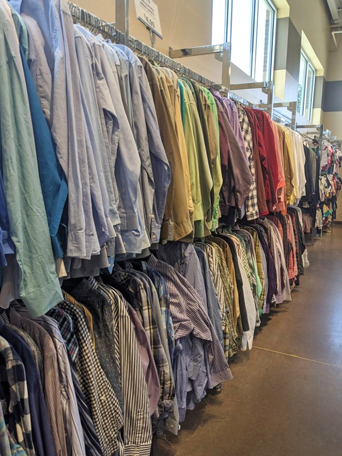 A rainbow of button-downs polos and dress shirts stands at attention, like soldiers in a fashionable army ready to march into your wardrobe at a fraction of retail prices.