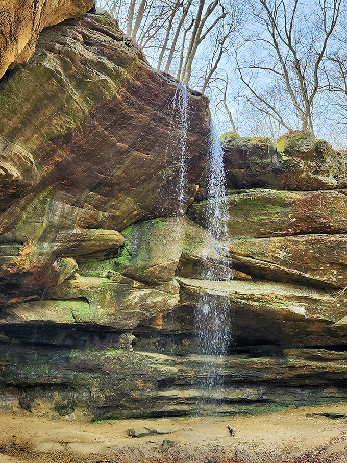 Water cascades over ancient rock formations at Lyons Falls, nature's own meditation app that doesn't require a subscription or battery charge.