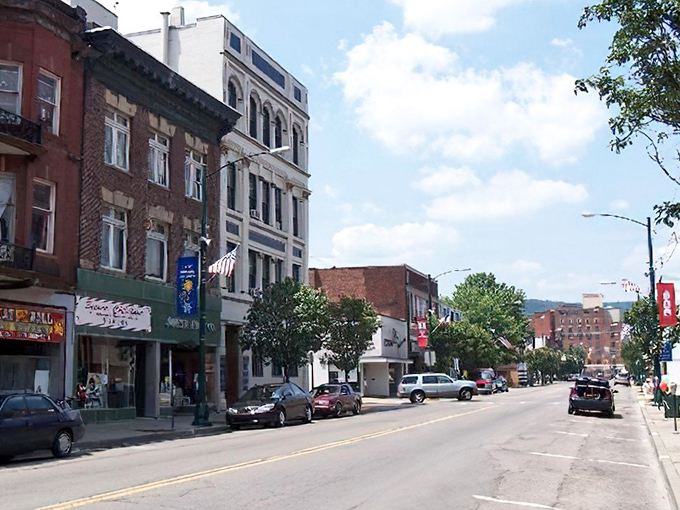 Downtown Bradford's historic brick buildings stand proud, reminding everyone that beautiful architecture doesn't require a mortgage-sized admission fee to appreciate.