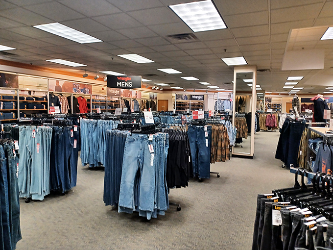 Denim paradise awaits! This sea of blue jeans represents both America's favorite pants and the impossible decision of which pair to buy.
