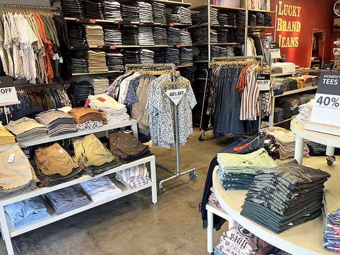 Lucky Brand's denim paradise could outfit a small nation. The neatly stacked jeans promise the perfect fit for every Florida body type.