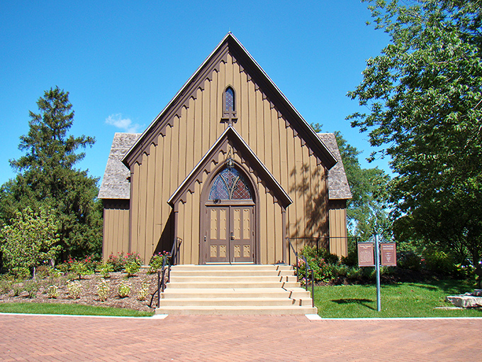 This historic chapel at Naper Settlement stands as a reminder that even pioneers needed a place for Sunday best and wedding vows.