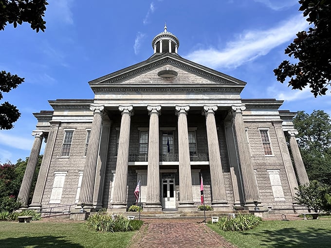 Greek Revival columns that would make ancient Athens jealous, standing guard over Vicksburg's skyline with timeless elegance.