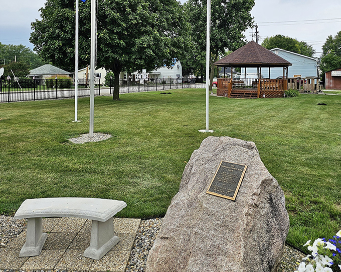The community park's memorial stone and gazebo serve as the heart of Orestes, where summer concerts and patriotic celebrations bring residents together.