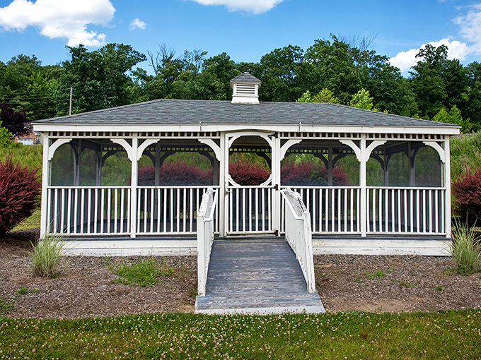 The screened gazebo: where mosquitoes can see paradise but can't get in. Perfect for everything from book clubs to impromptu happy hours.