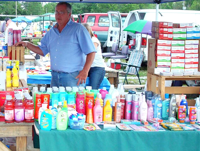 Bargain beauty bonanza! This vendor's colorful array of personal care products proves you don't need department store prices for name-brand pampering.