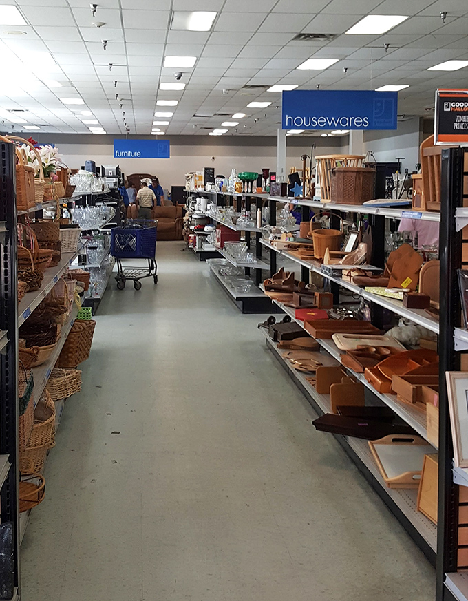 Organized chaos at its finest—housewares and furniture sections offer everything from wicker baskets to wooden serving trays, each with stories to tell.