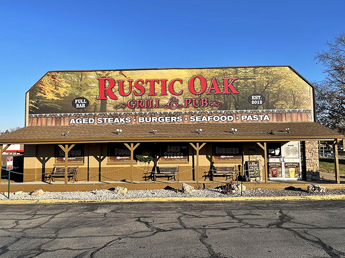 The Rustic Oak Grill & Pub promises exactly what its wooden facade suggests &ndash; hearty comfort food that sticks to your ribs and your memory.