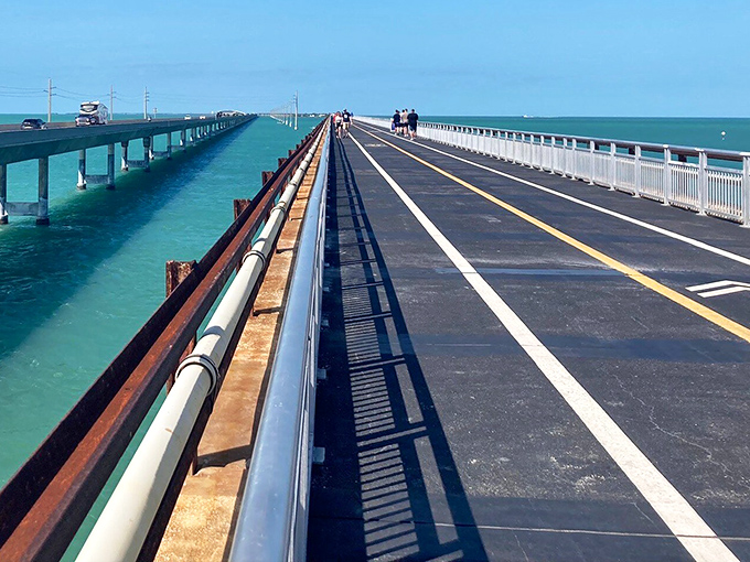 Walking the old Seven Mile Bridge feels like strolling on water—the ultimate "look Ma, no boat" experience in the Florida Keys.