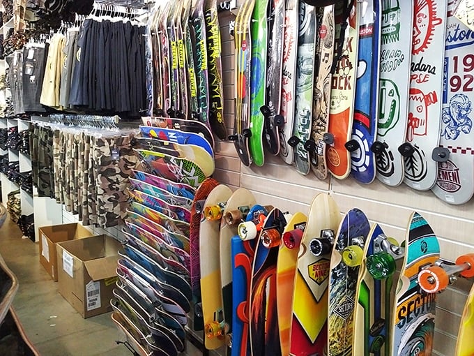 A skateboard enthusiast's paradise where wall-to-wall decks showcase California's rolling culture. Even non-skaters will appreciate this functional art gallery.