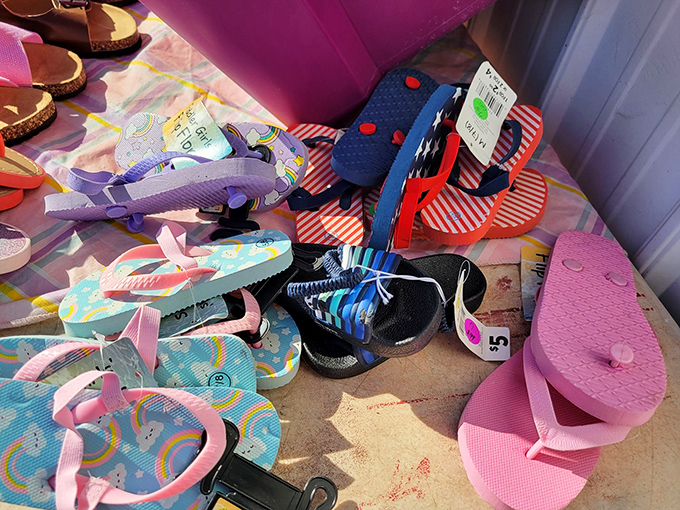 Flip-flop heaven awaits summer dreamers. From unicorn patterns to patriotic stripes, your feet's next vacation companions are lined up and ready for adoption.