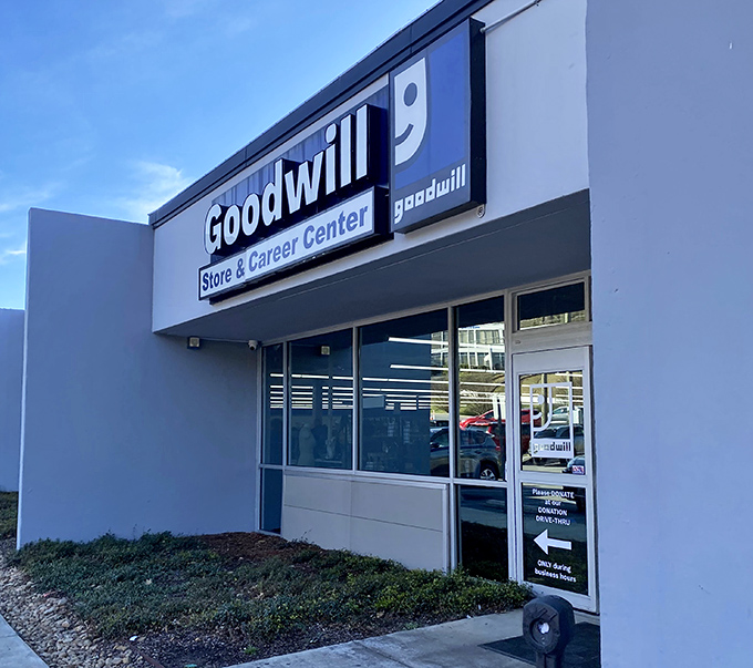 The smiling Goodwill logo welcomes bargain hunters to what locals affectionately call "the bins"&mdash;retail's final frontier.