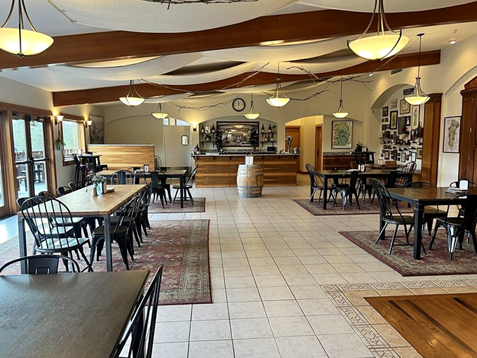 Wine tasting paradise where rustic meets refined. The kind of place where you can discuss tannins intelligently or just say, "Yep, I like that one!"