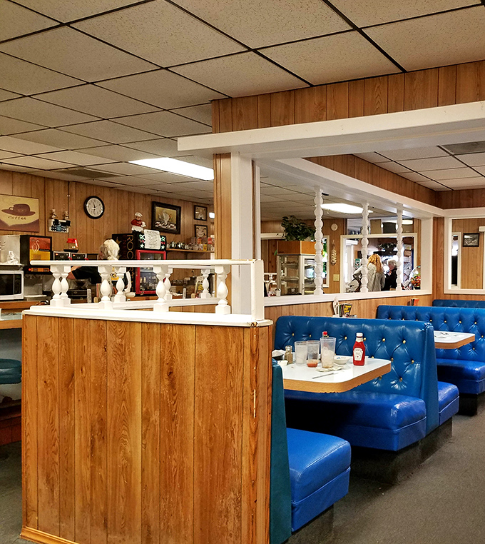 Those blue vinyl booths aren't just seating &ndash; they're front-row tickets to the greatest show on earth: breakfast served without pretension or apology.