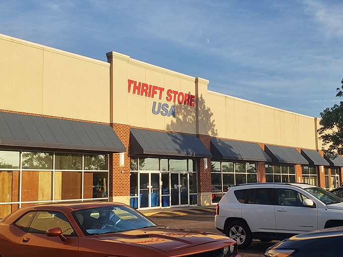 Thrift Store USA stands proud against the blue sky, like a department store where everything comes with a story.