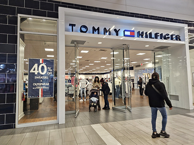 Tommy Hilfiger's classic American style comes with a twist at the outlet: those red, white, and blue bargains that make your wallet salute.