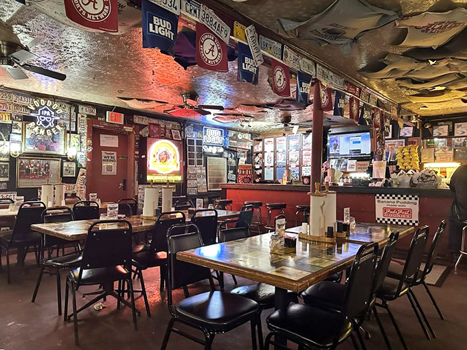 Where memories are made: license plates, Alabama memorabilia, and decades of good times plaster every inch of Dreamland's wonderfully chaotic interior.