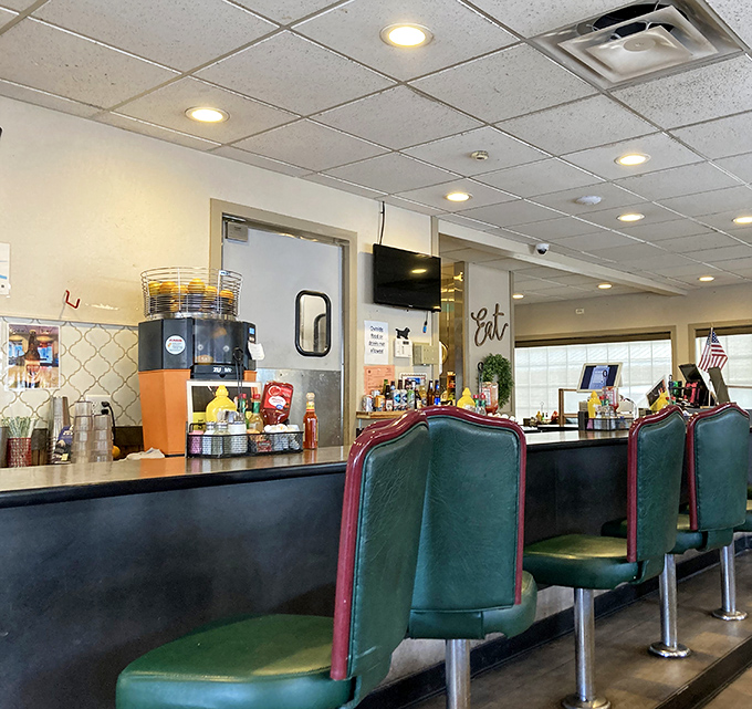 Those green vinyl counter stools have witnessed more breakfast epiphanies than a self-help guru. Pull up a seat and join the club.