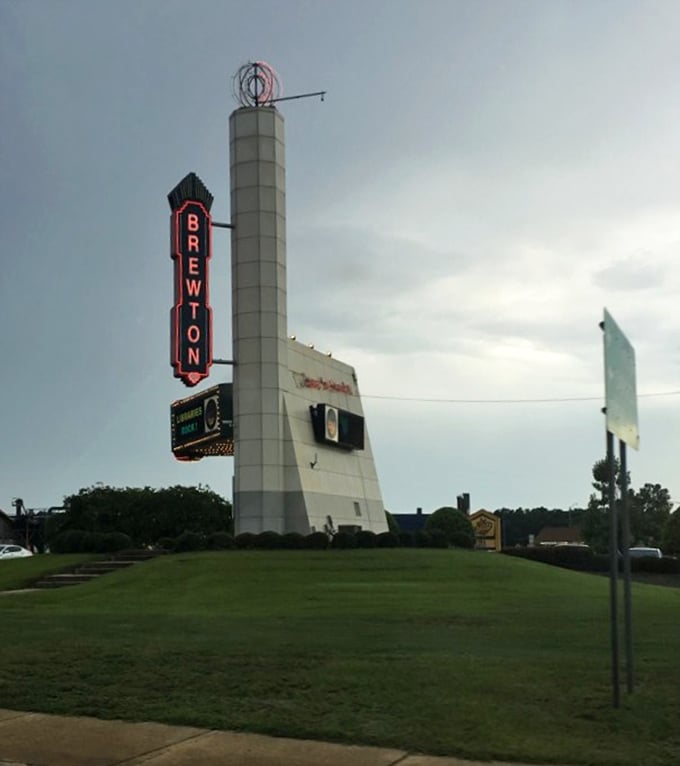 The iconic Brewton sign stands tall against the Alabama sky, welcoming visitors to a town where Social Security checks go the extra mile.