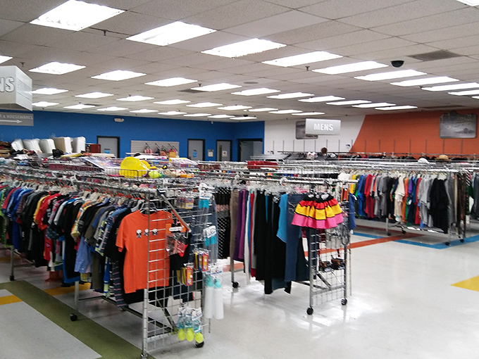 A rainbow sea of possibilities awaits in the clothing section, where yesterday's fashion statements become tomorrow's signature looks.