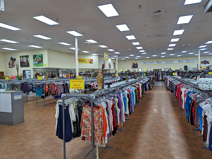 Rows upon rows of clothing possibilities stretch toward the horizon—a textile Nebraska where your next favorite outfit is patiently waiting to be discovered.