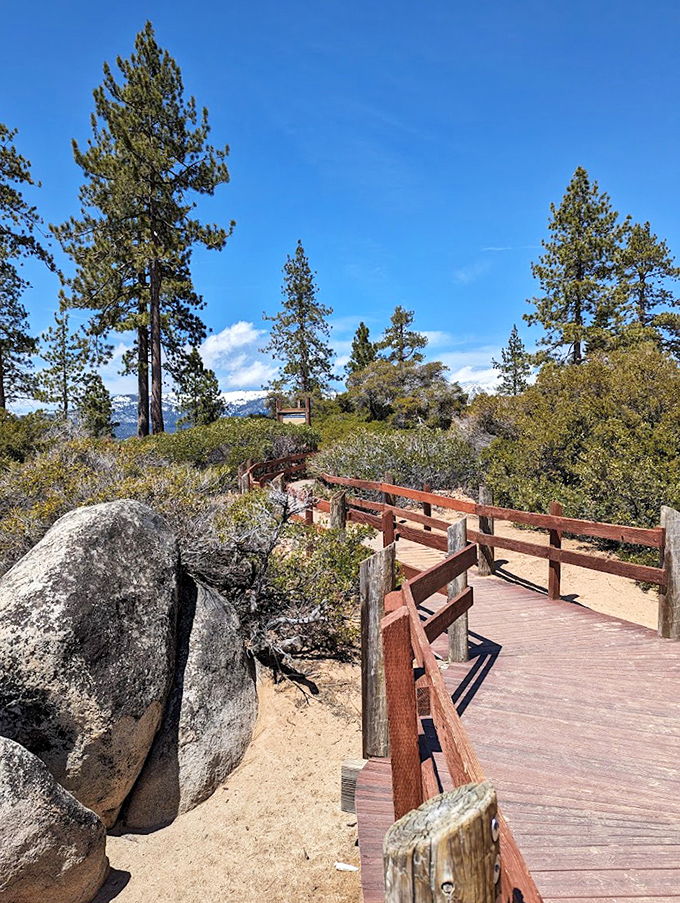 Follow the wooden path to paradise. This boardwalk doesn't lead to saltwater taffy, but something even sweeter&mdash;Tahoe's pristine shoreline.