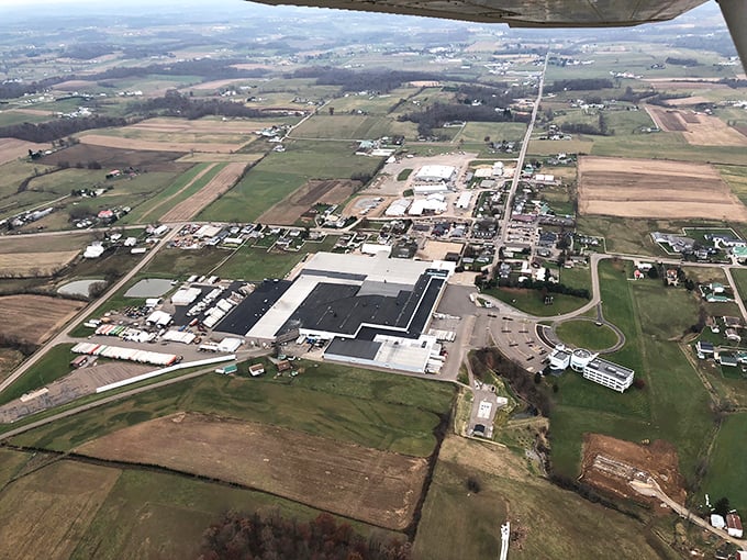 From above, Mount Hope reveals itself as a perfect patchwork quilt of farmland, commerce, and community&mdash;no filter needed.