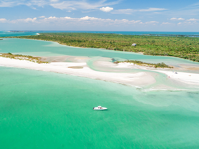 Nature's watercolor palette on full display. From this aerial view, you can see why boaters make the journey to this isolated slice of Florida heaven.