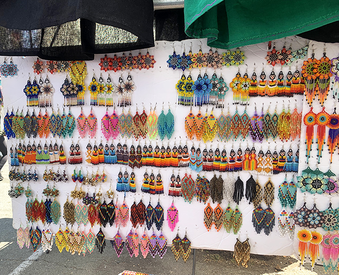 This beaded earring wall looks like a rainbow exploded in the best possible way, offering endless accessory options.