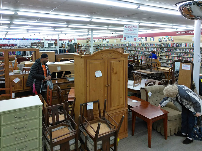 Furniture that tells stories of dinners past, waiting for its second act in someone's home. That pine armoire could star in your guest room!