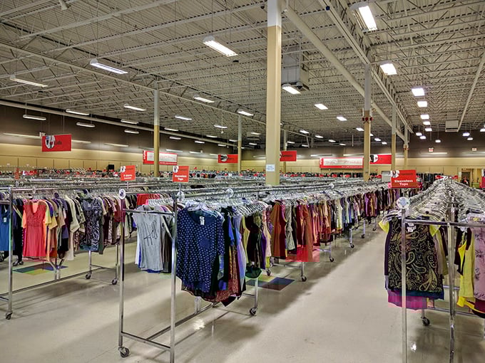 Row after glorious row of clothing stretches before you like a fabric wonderland where miracles happen daily. 