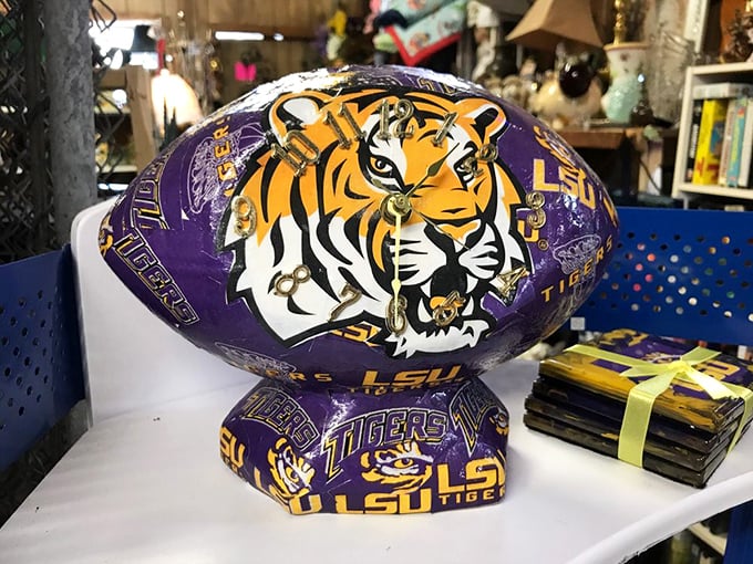 LSU fans, your shrine awaits. This purple and gold football-shaped treasure proves that in Louisiana, team spirit isn't just for game day&mdash;it's home decor.
